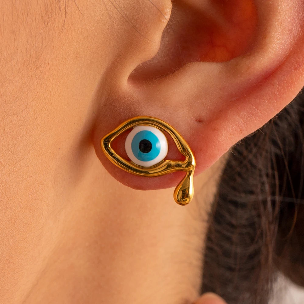 18k Evil Eye Oil Drop Earrings – Huenaut